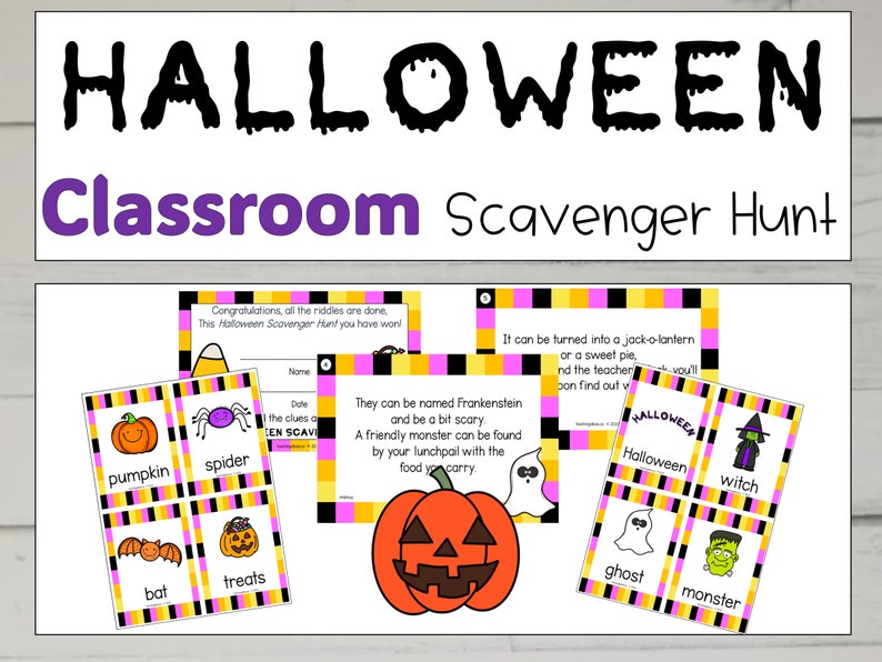 Halloween Classroom Scavenger Hunt: Riddle Card Game (digital Download ...