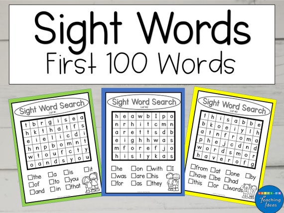 High Frequency Sight Words Word Searches First 100 Words - Etsy
