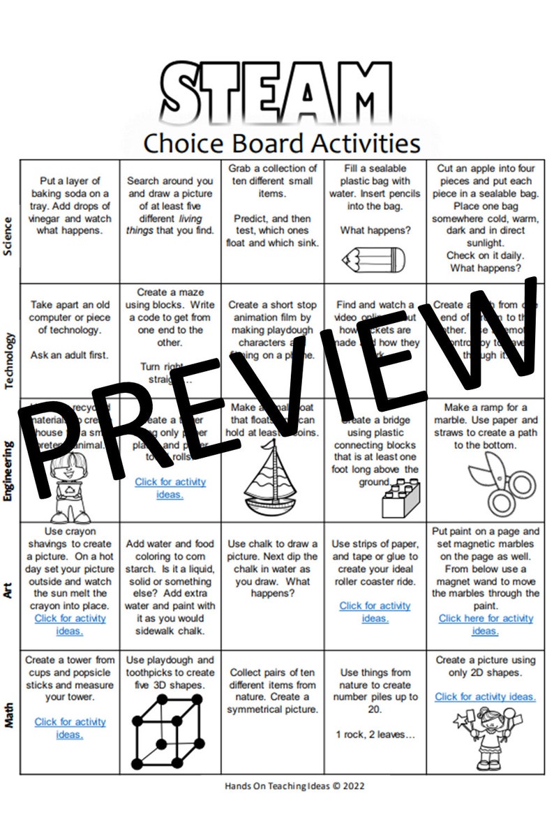 STEM, STEAM, Choice Board, STEM Activities for Kids, Steam Activities ...