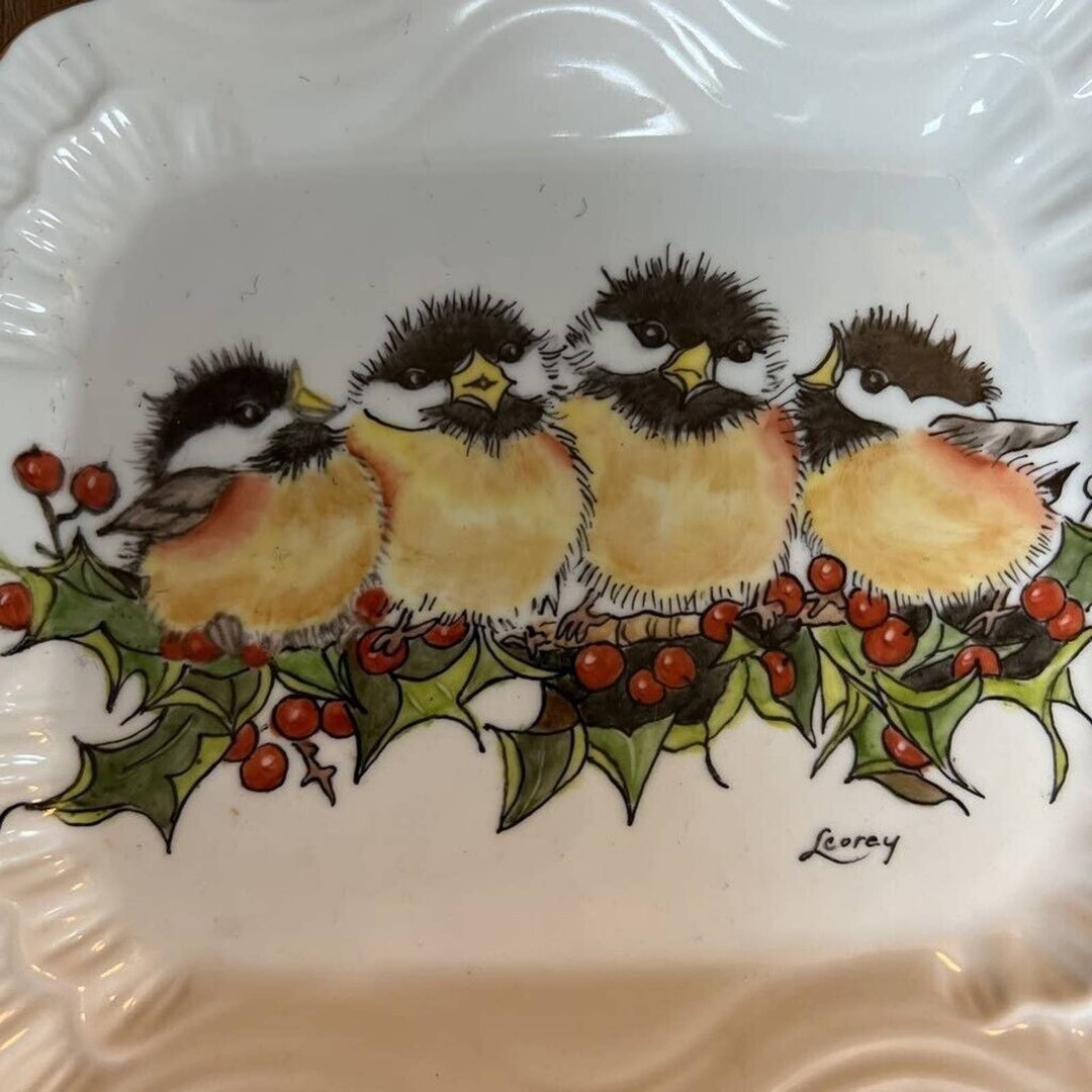Vintage L Corey Porcelain Handled Tray Birds Holly Hand Painted Signed ...