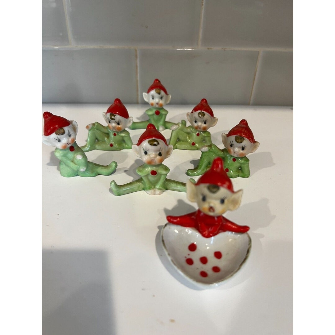 Set of 7 Vintage Christmas Pixie Elves Sitting 2 - Etsy