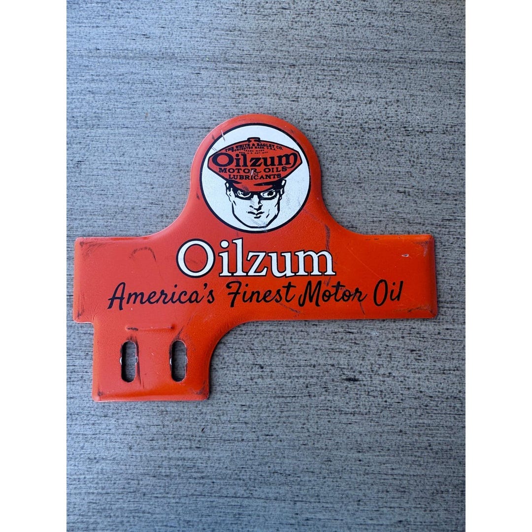 Oilzum Motor Oil Lubricants Advertising Sign Metal License Plate Topper ...