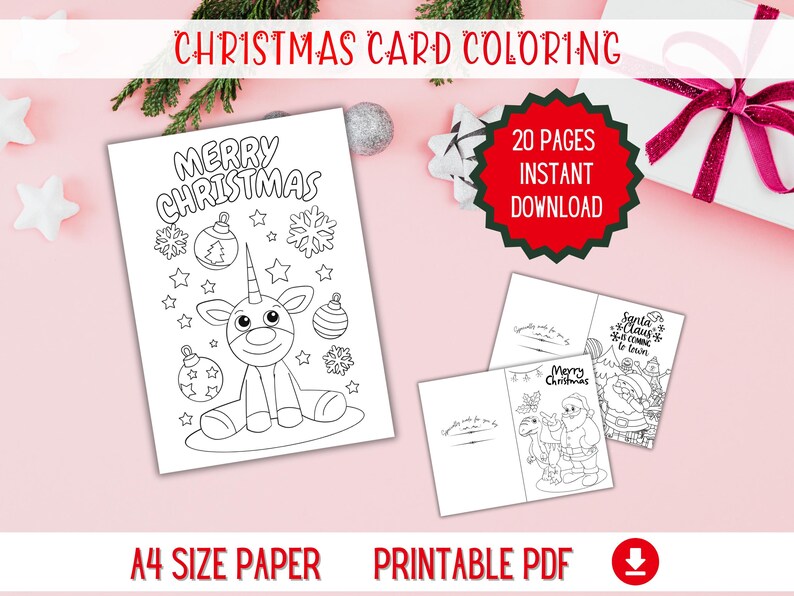 Kids Christmas Coloring Cards – Printable DIY Holiday Greeting Cards ...