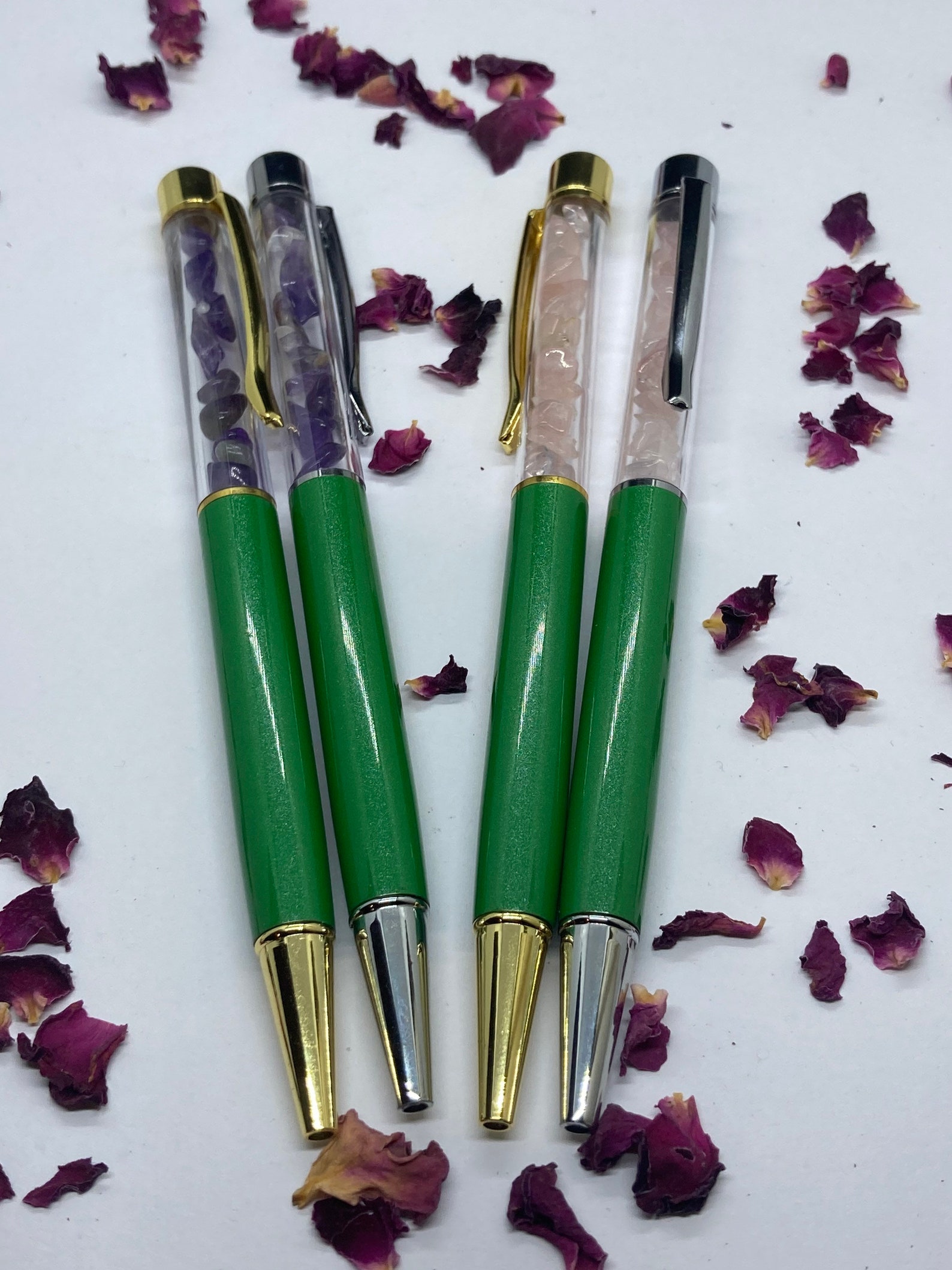 Ball Pen With Gemstones SINGLE Black Ink Amethyst Rose Quartz Black ...