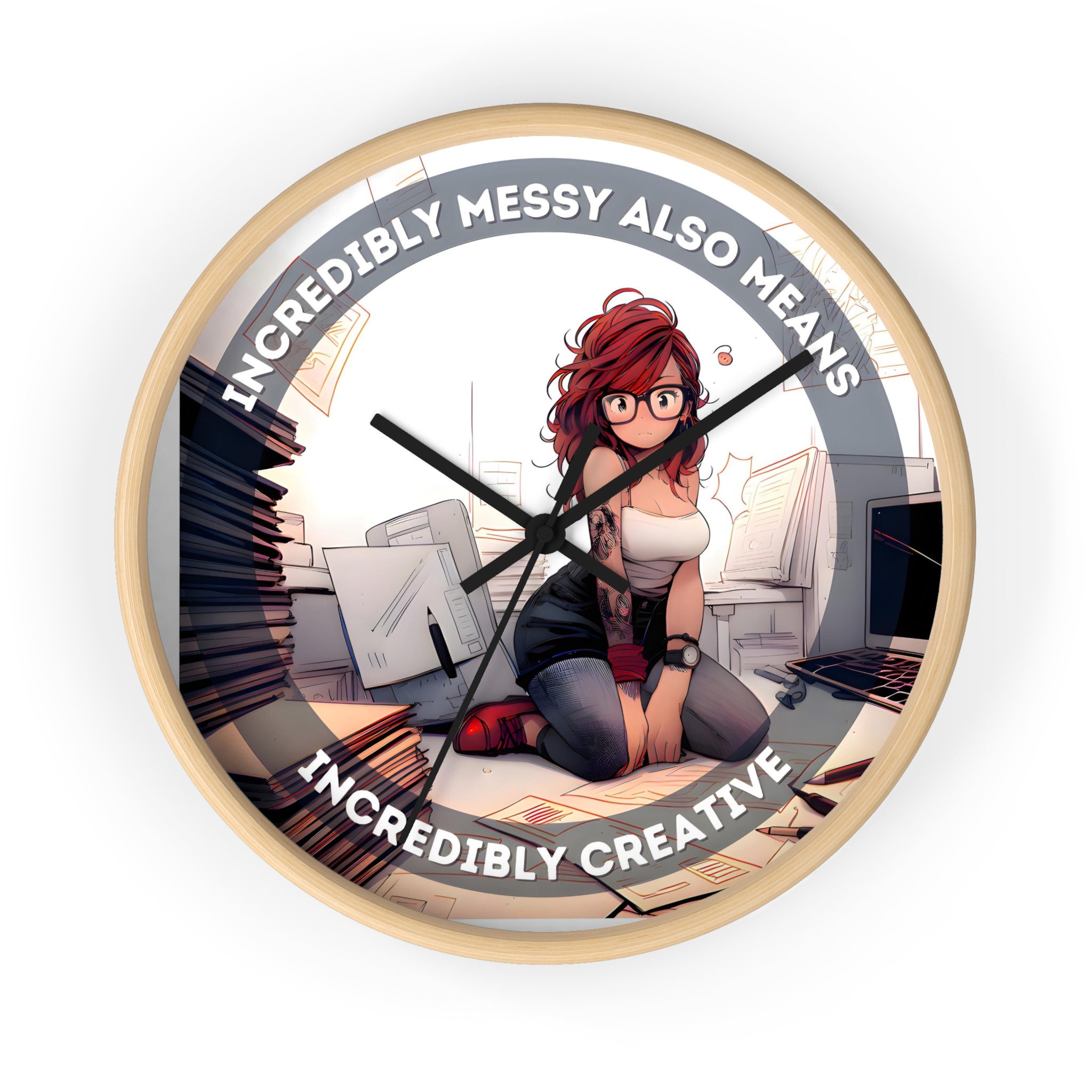 Anime/manga Girl in Messy Office Wall Clock-studio Decor-cute Japanese ...