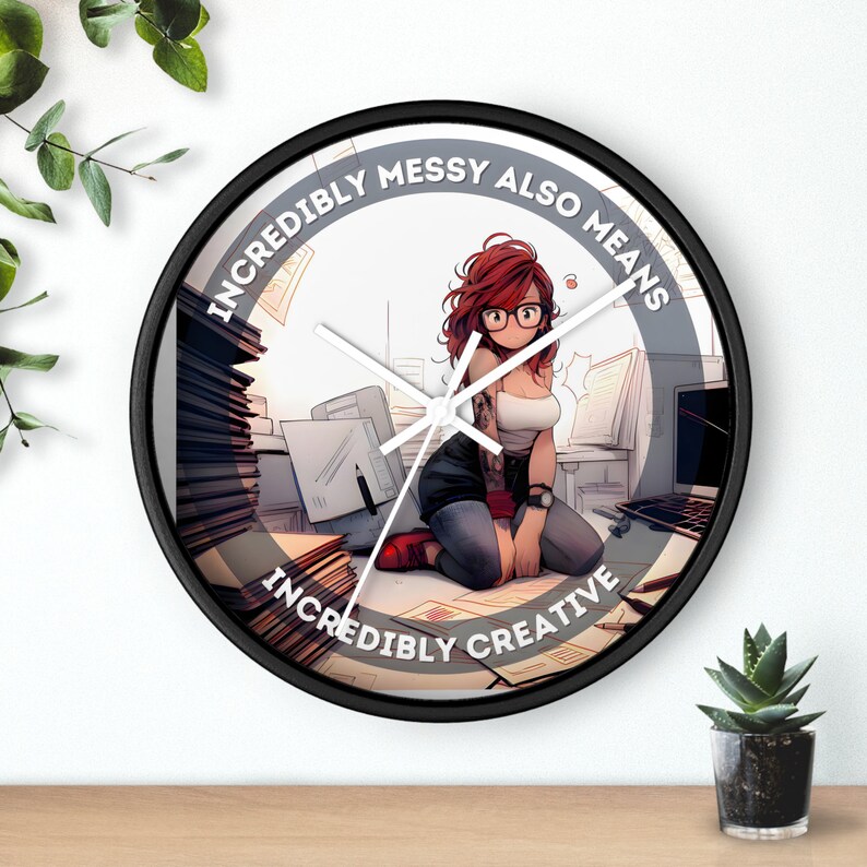 Anime/manga Girl in Messy Office Wall Clock-studio Decor-cute Japanese ...