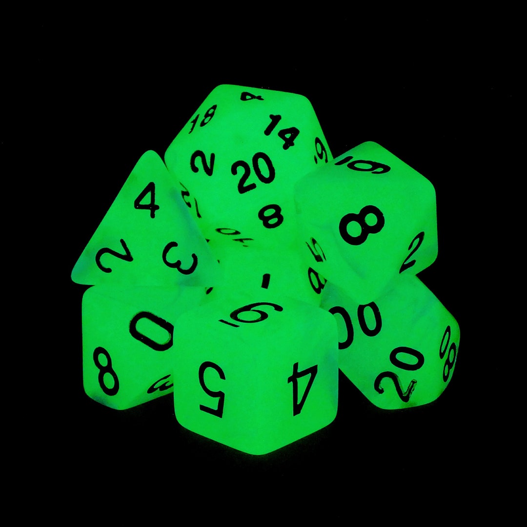Glow-in-the-dark Green and Dark Green DND Dice in Acrylic Box - RPG ...