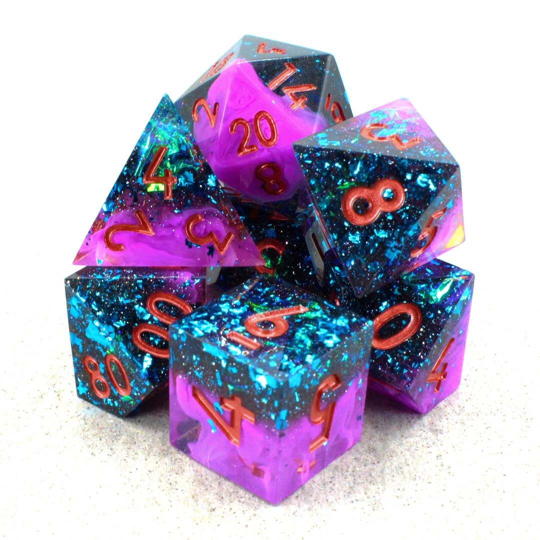 Sharp Edge Dice: Neon Purple and Black With Blue Holographic Foil ...