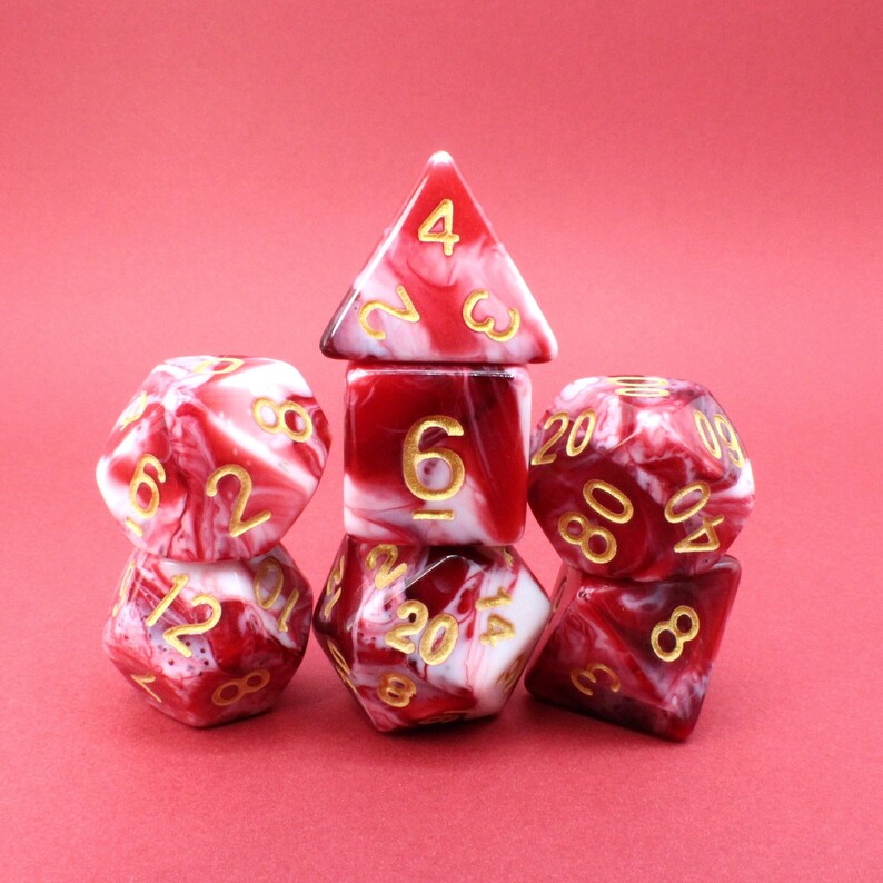 Polyhedral 7 Piece DND Dice Set Strawberries and Cream - Etsy