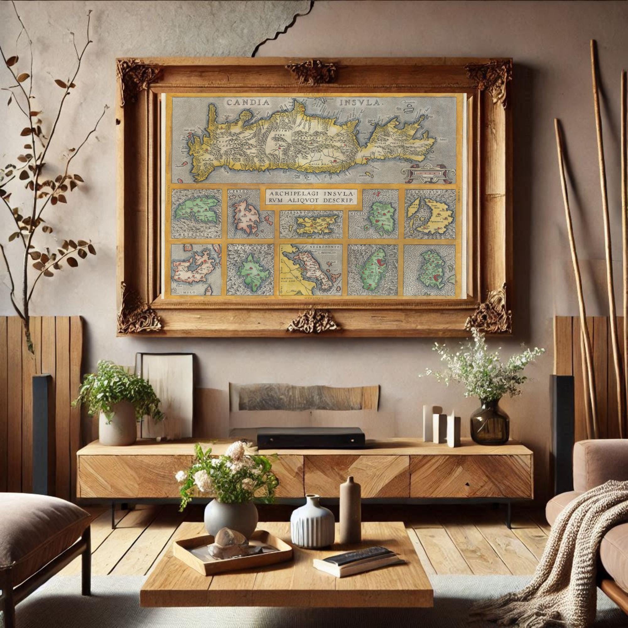 Vintage Map of Crete Candia and 10 Greek Islands, Retro Wall Art Print ...