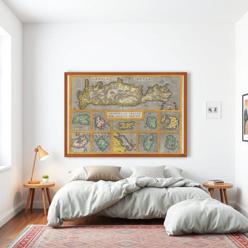 Vintage Map of Crete Candia and 10 Greek Islands, Retro Wall Art Print ...