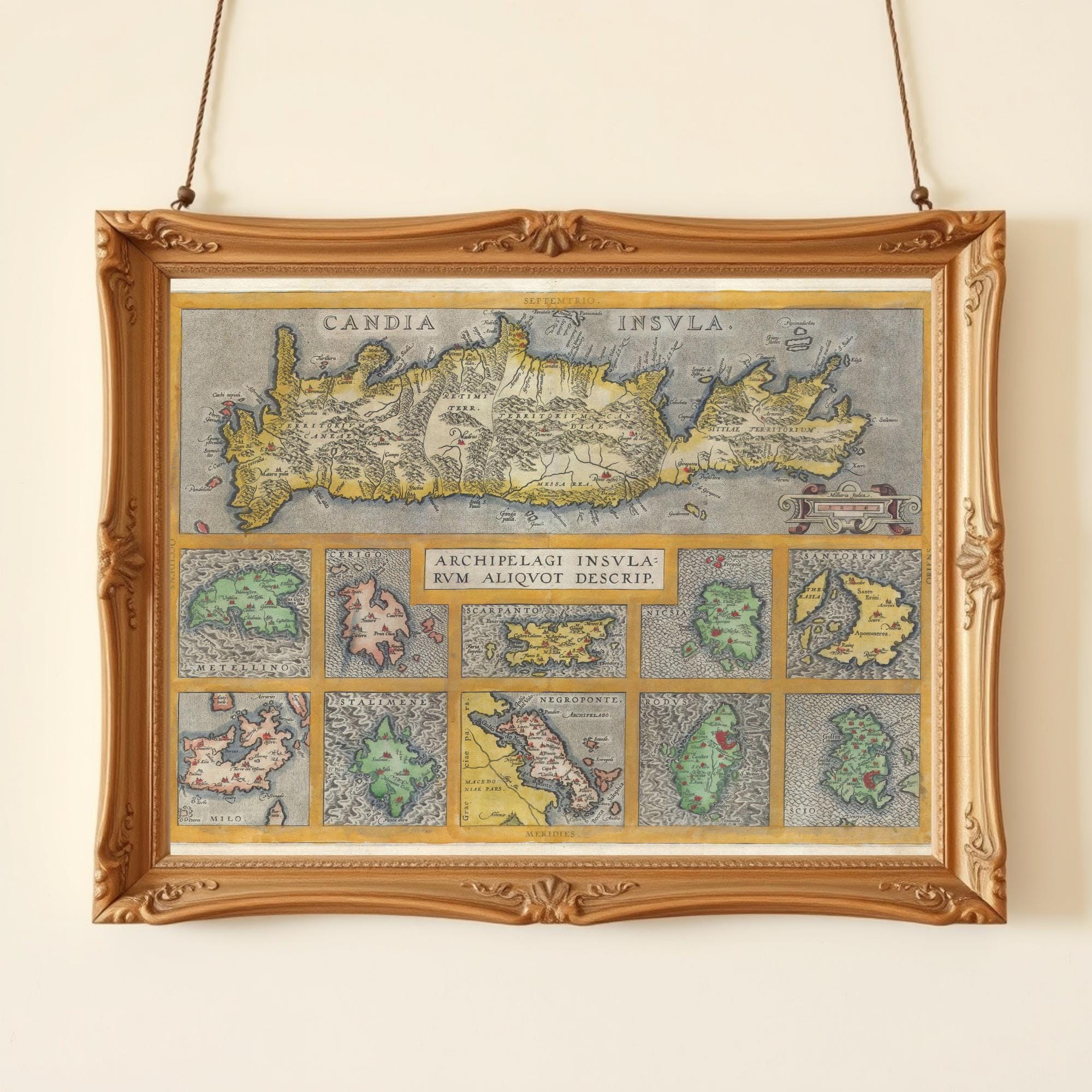 Vintage Map of Crete Candia and 10 Greek Islands, Retro Wall Art Print ...