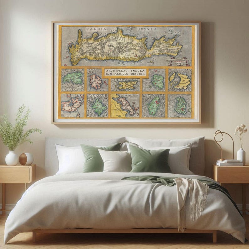 Vintage Map of Crete Candia and 10 Greek Islands, Retro Wall Art Print ...
