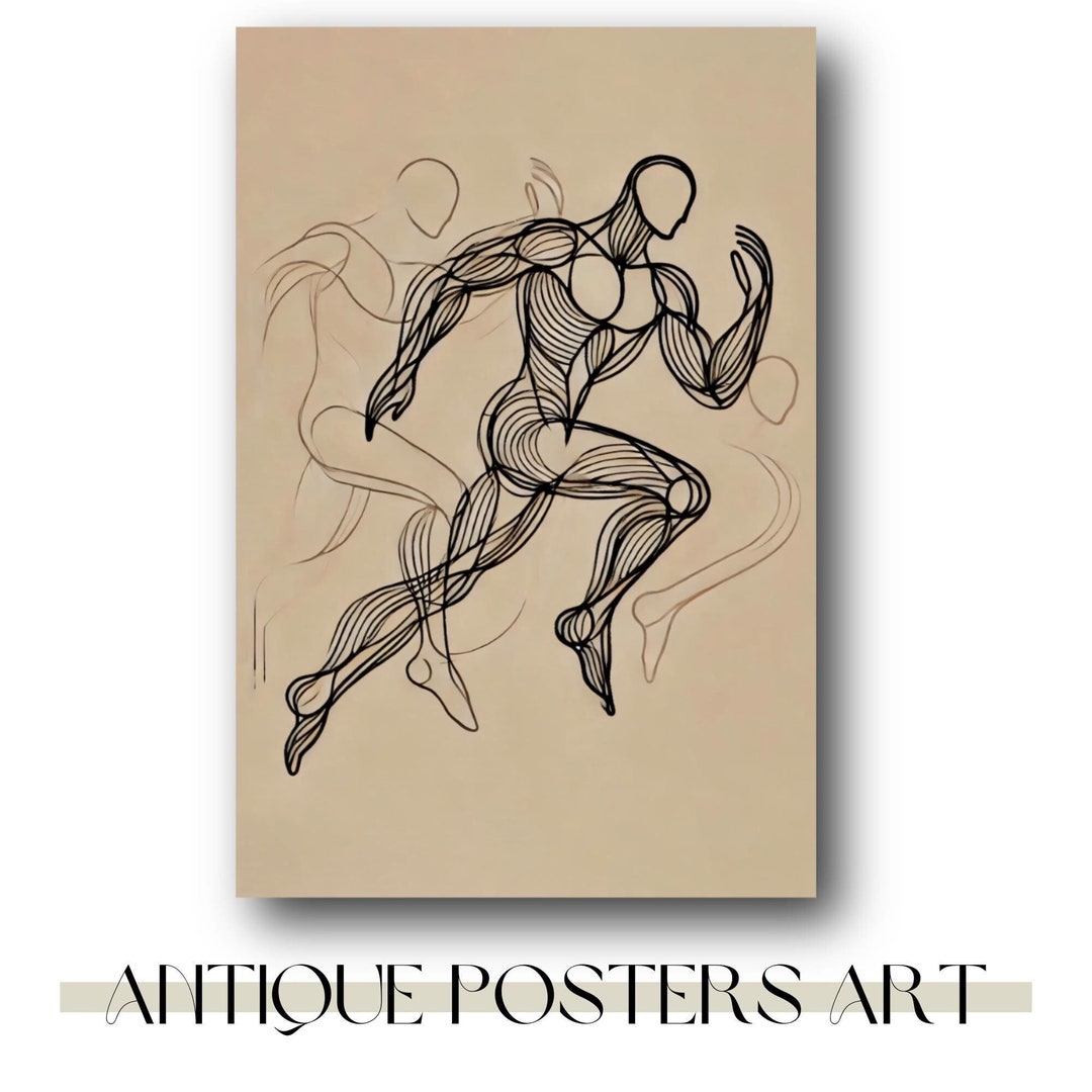 Boho Wall Decor the Running Man Vintage Poster Unique Figure Drawing ...