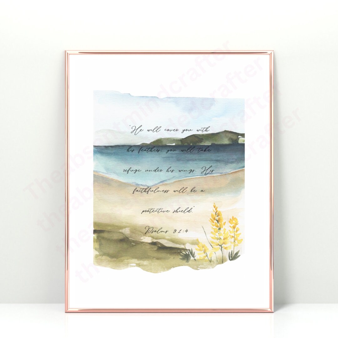 Watercolor Psalm 91:4 CSB Print, Scripture Wall Art, Scripture Print ...