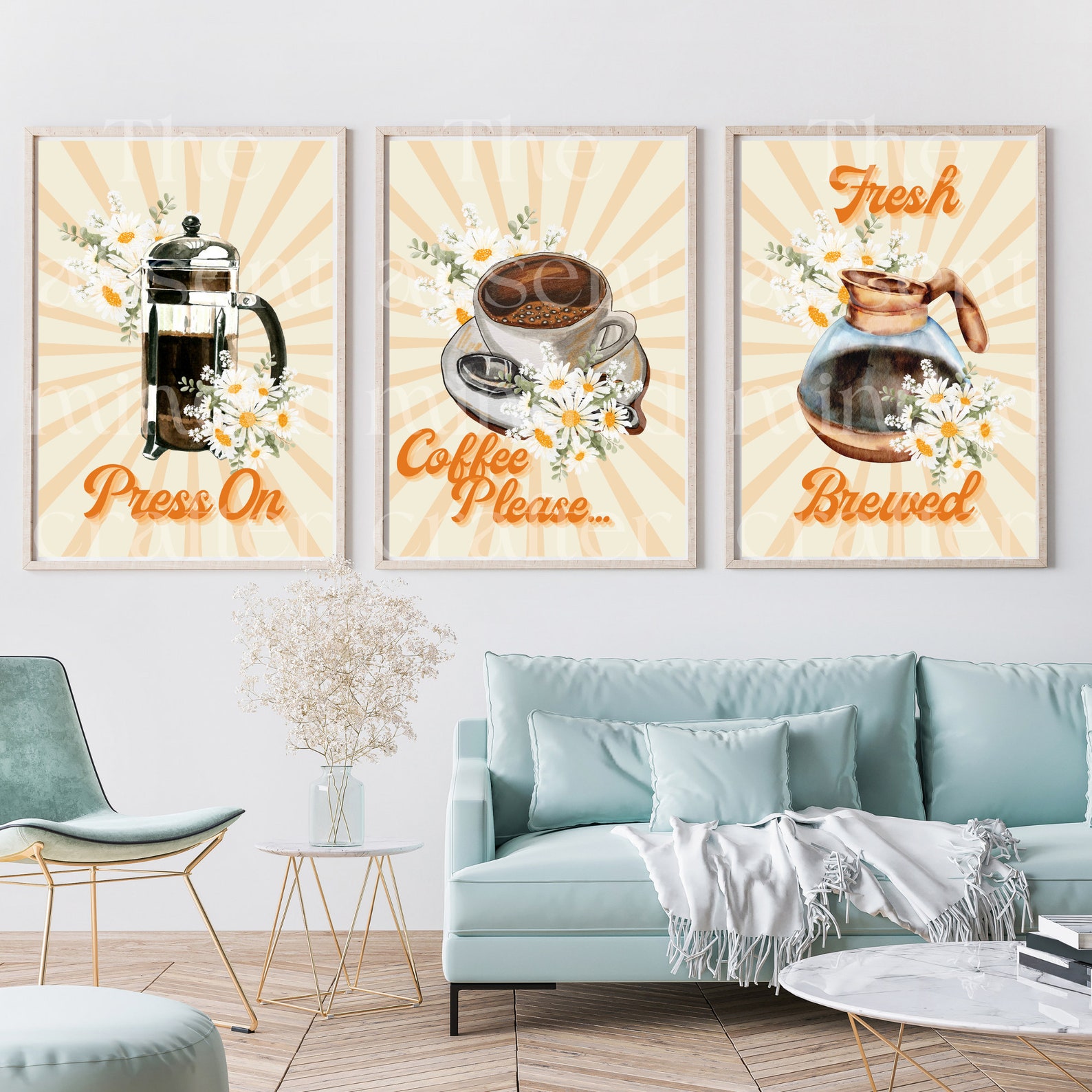 3 Retro Coffee Prints, 8x10 Coffee Wall Art, Kitchen Decor, Coffee Bar ...