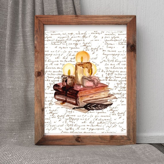 Old Books Print Vintage Decor Old Script Art Candle Wall | Etsy