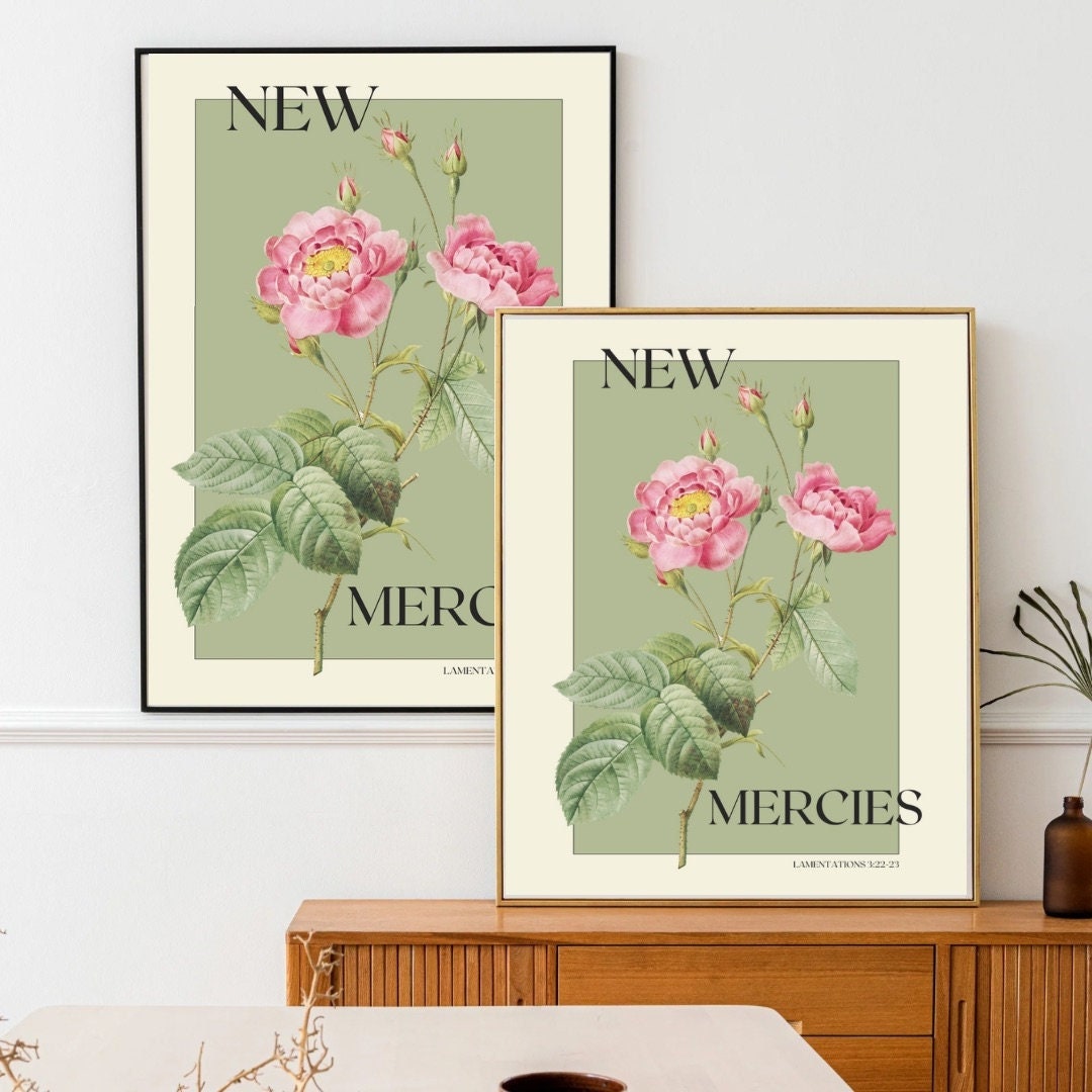 New Mercies Scripture Print, Vintage Floral Print, Scripture Wall Art ...