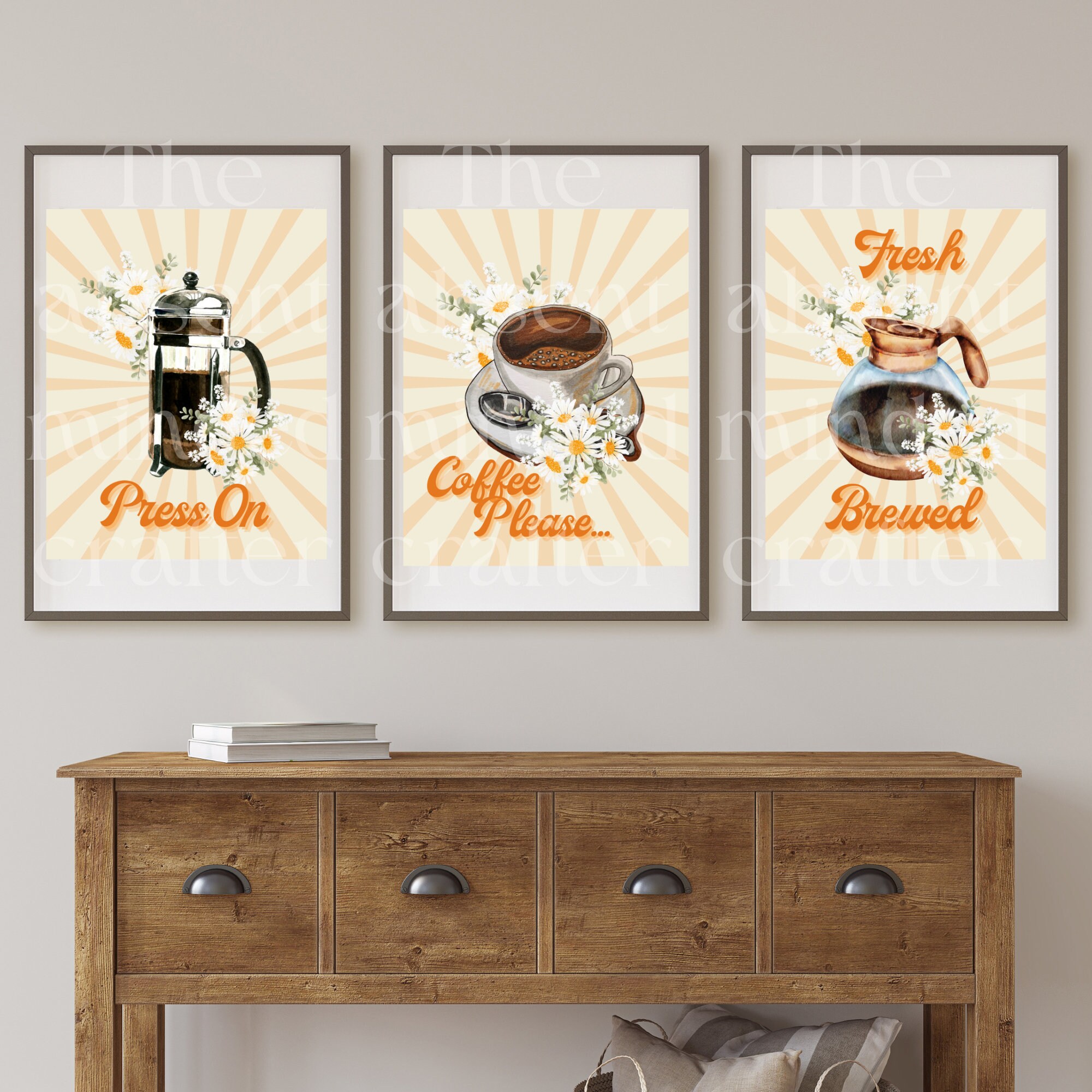 3 Retro Coffee Prints, 8x10 Coffee Wall Art, Kitchen Decor, Coffee Bar ...