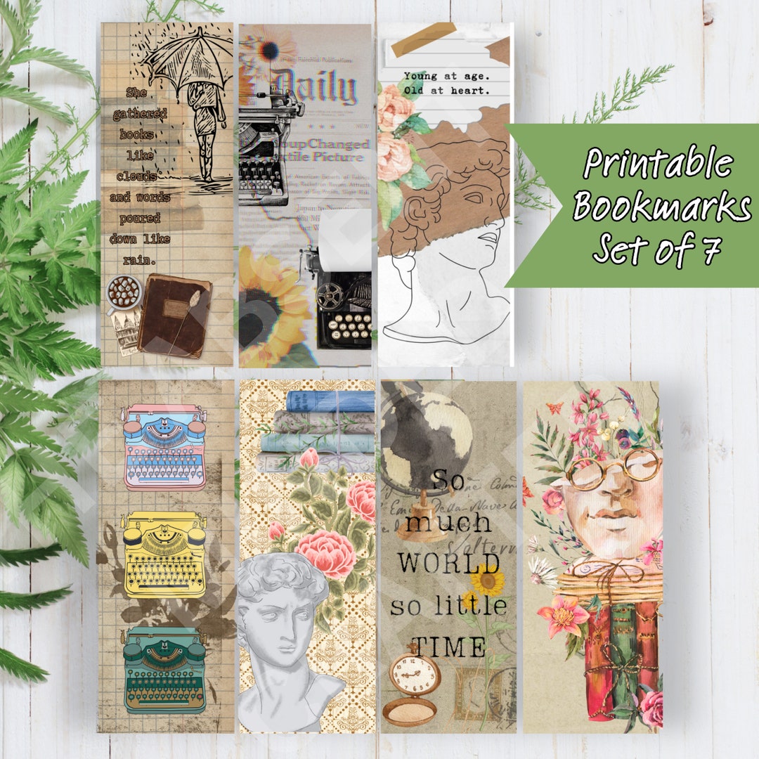 Set of 7 Vintage Style Bookmarks, Digital Download Bookmarks, Dark ...