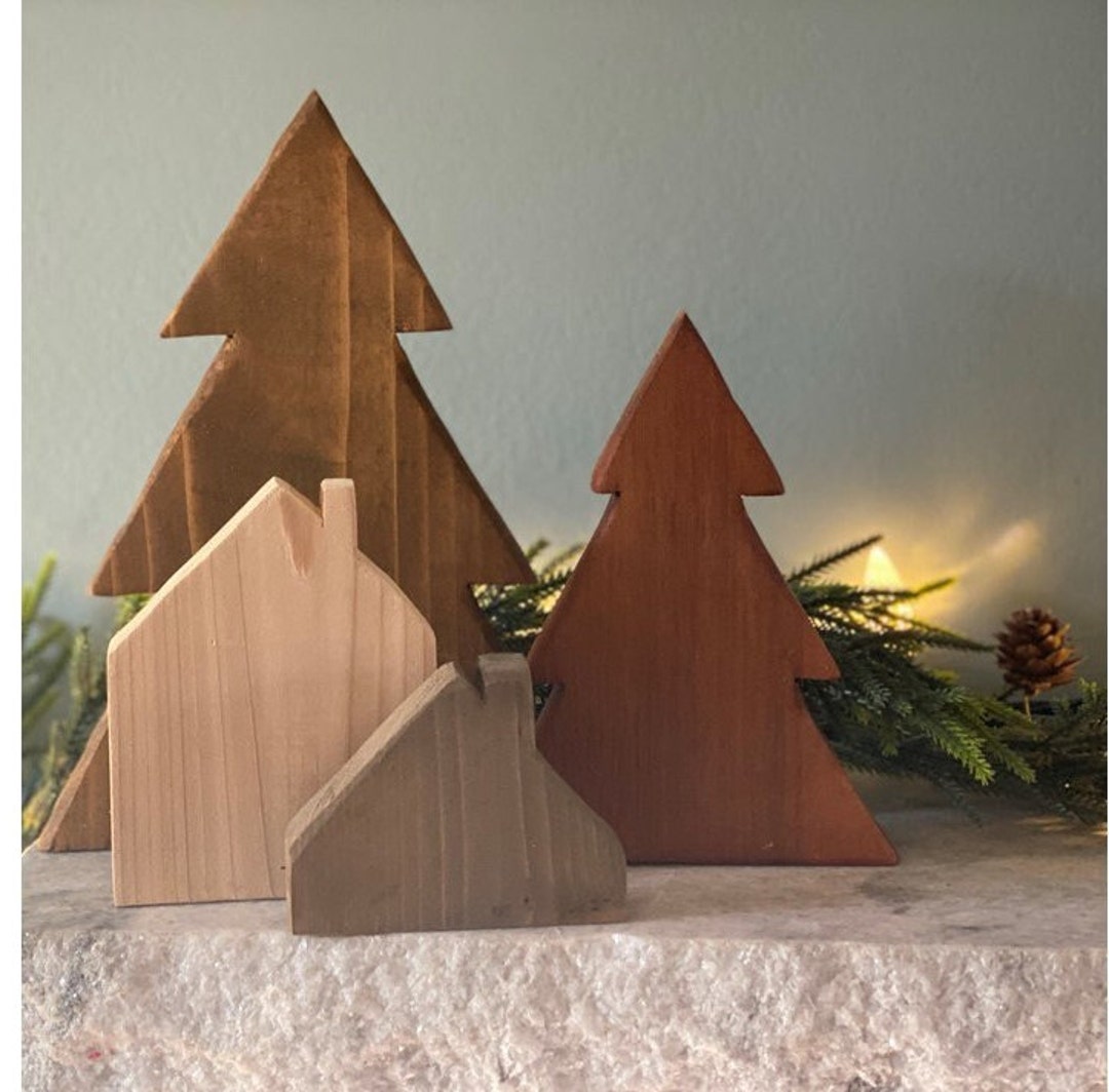 Wood Christmas Decor, Christmas Trees and Cabin, Cedar Modern Holiday ...