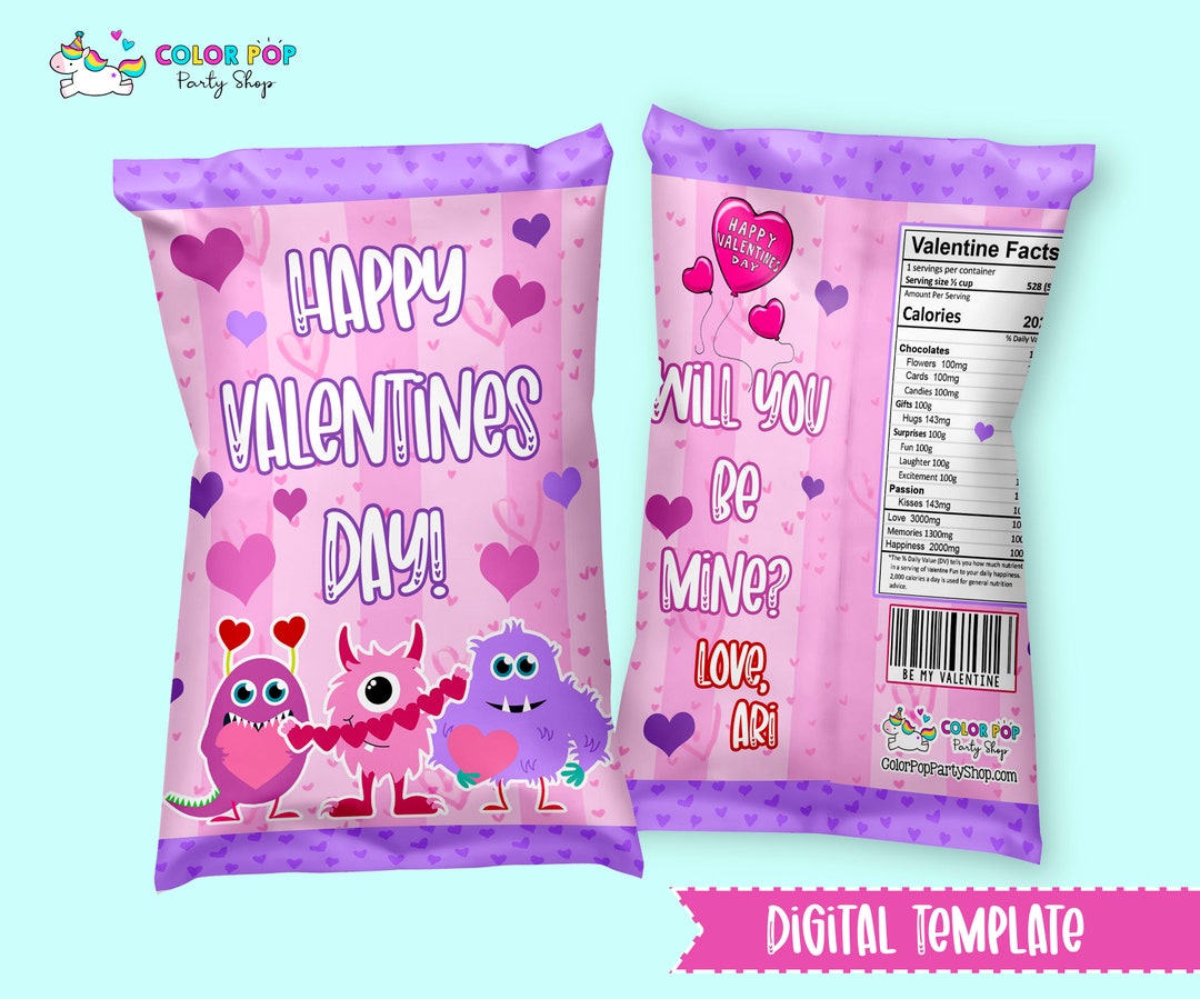 Valentine's Day Chip Bag Template Printable DIGITAL - Etsy