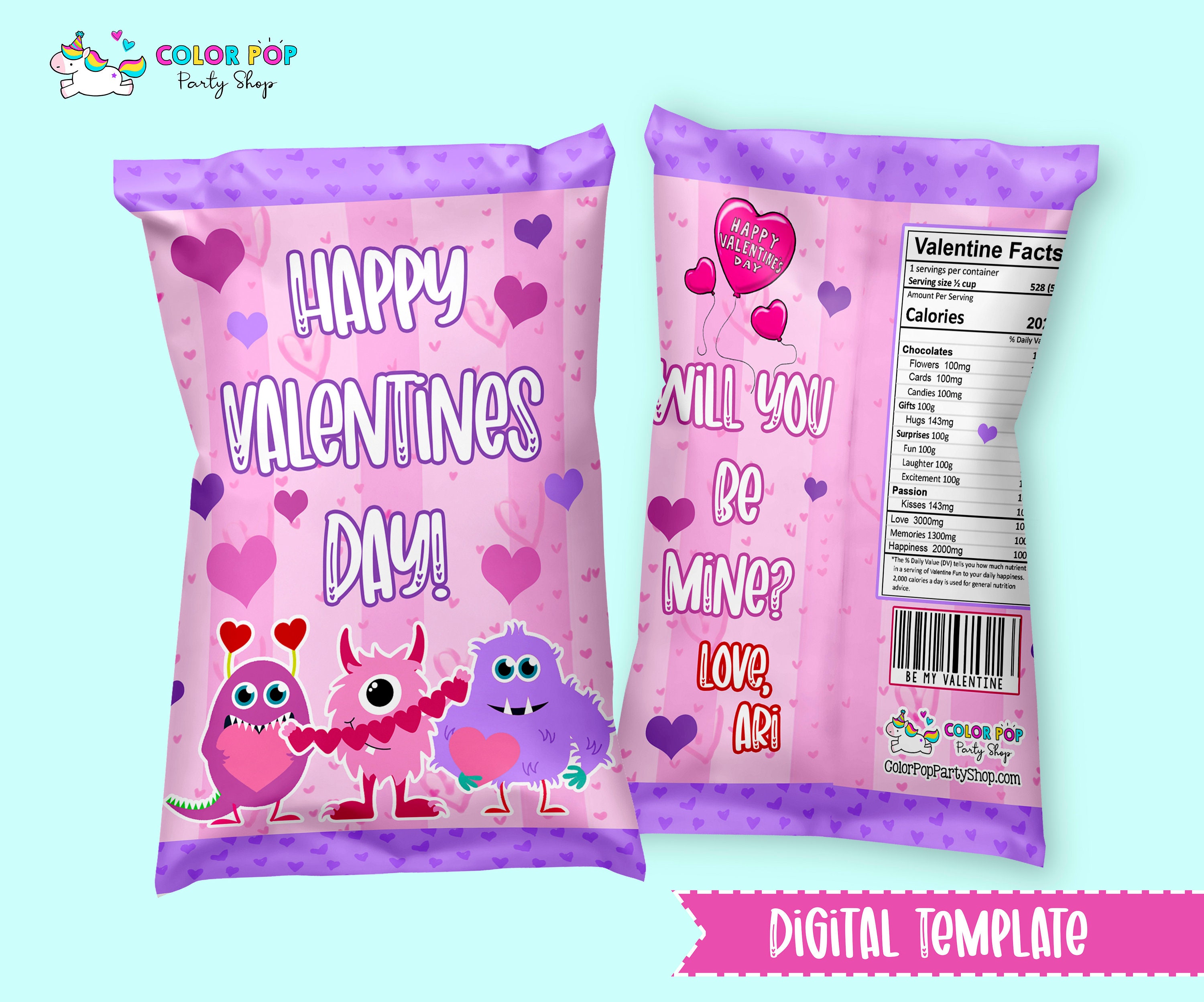 Valentine's Day Chip Bag Template Printable DIGITAL | Etsy
