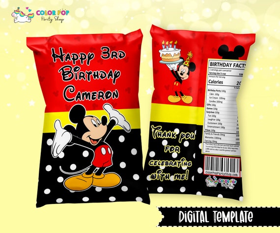 Mickey Mouse Chip Bag Template EDITABLE TEMPLATE - Etsy