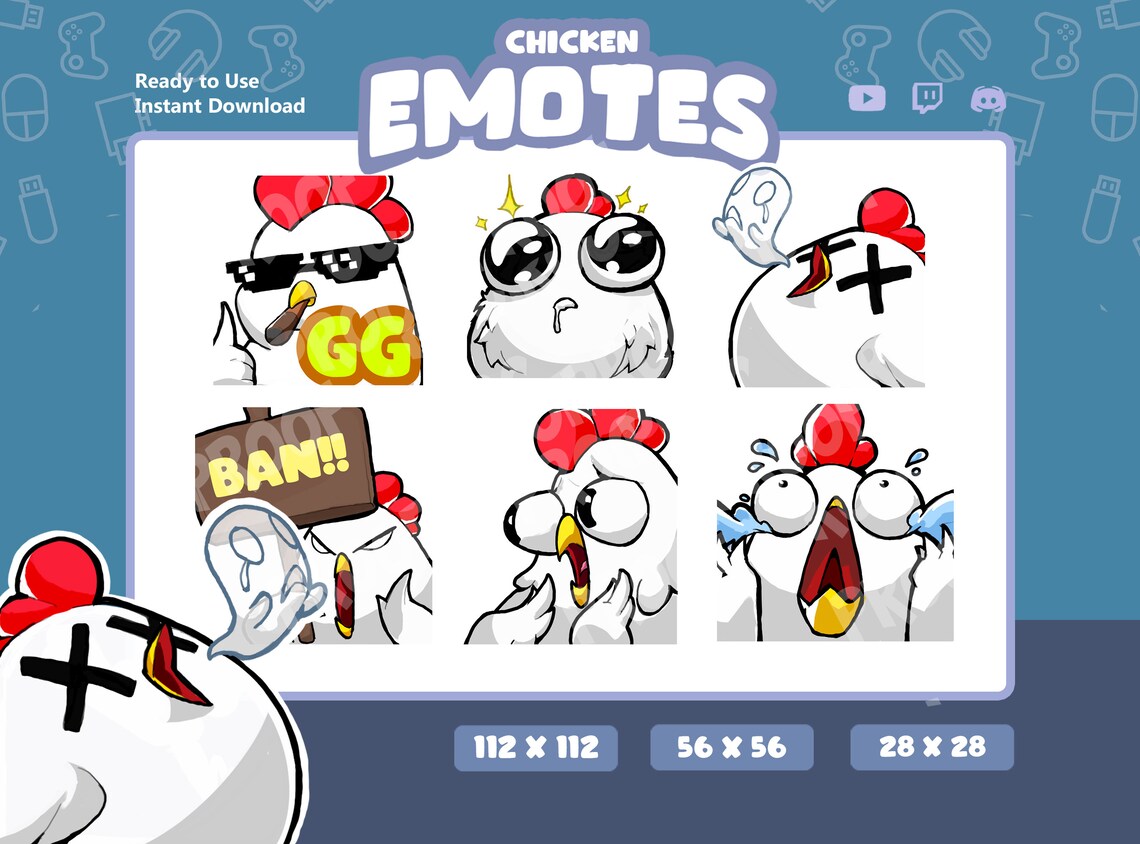 Twitch Emotes / Chicken Emotes Pack ( GG, Awe / Wow, Dead, Ban ...