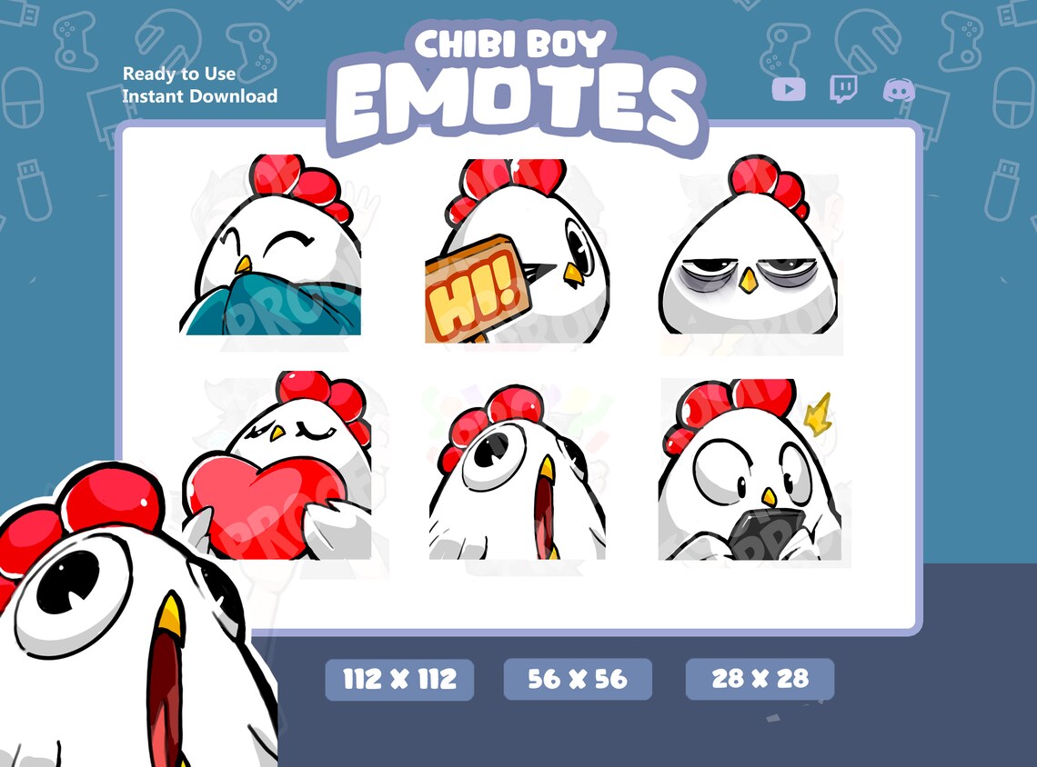Twitch Emotes / Chicken Emotes Pack ( Comfy, Hi!, Tired, Love Hug ...