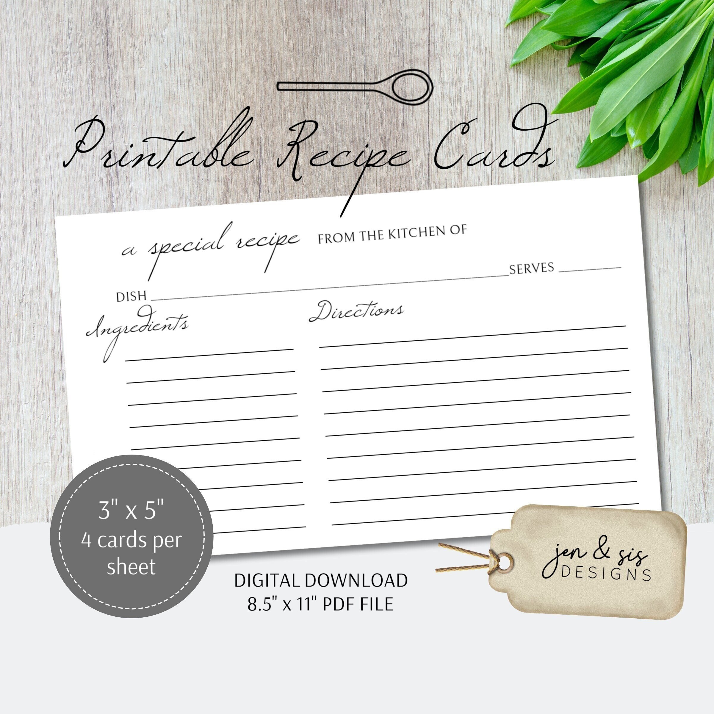 Printable Recipe Cards | Digital Download | PDF File - Etsy