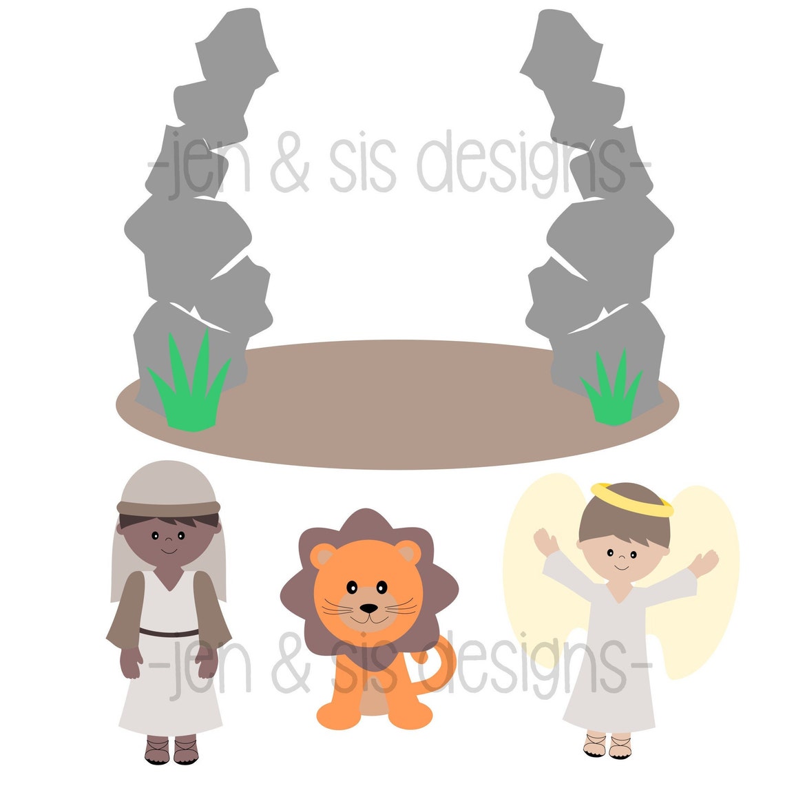 Daniel in the Lion's Den Clipart Set, Bible Story Clipart, Daniel, Lion ...