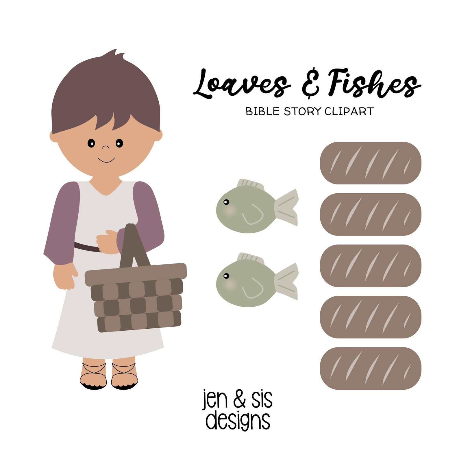 Loaves & Fishes Clipart Set | Bible Story Clipart | Jesus Feeds 5000 - Etsy