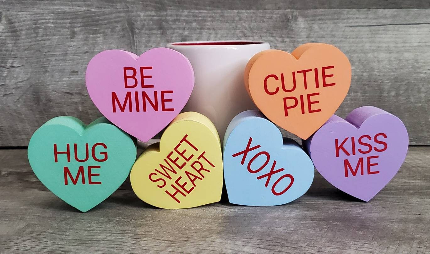 Conversation Hearts Valentines Day-farmhouse-wood Heart | Etsy