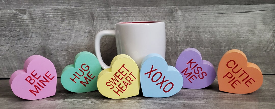 Conversation Hearts Valentines Day-farmhouse-wood Heart Decor-xoxo-kiss ...
