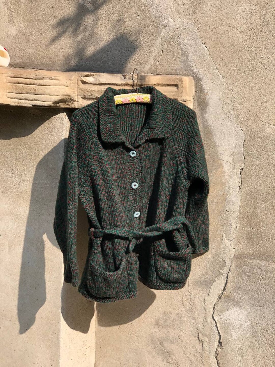 70s Italian Hand Knit Wool Cardigan - Etsy