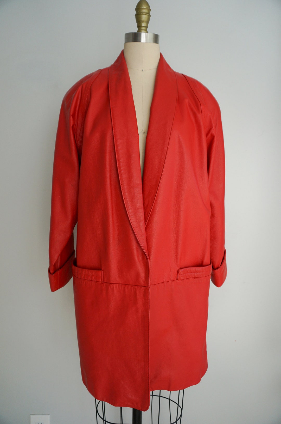 80s Vintage Red Leather Jacket - Etsy