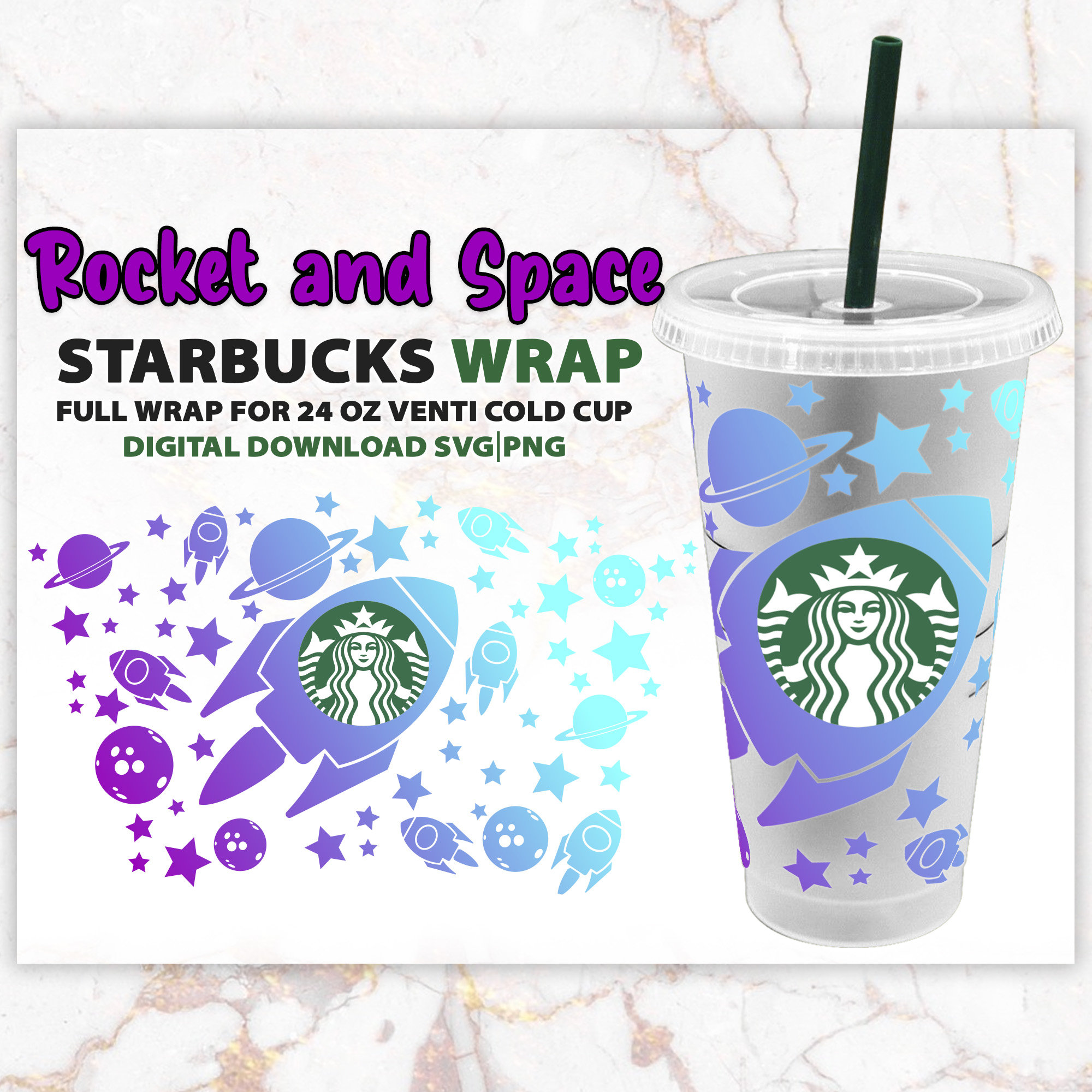 Full Wrap Starbucks Rocket and Space Svg Full Wrap Starbucks - Etsy