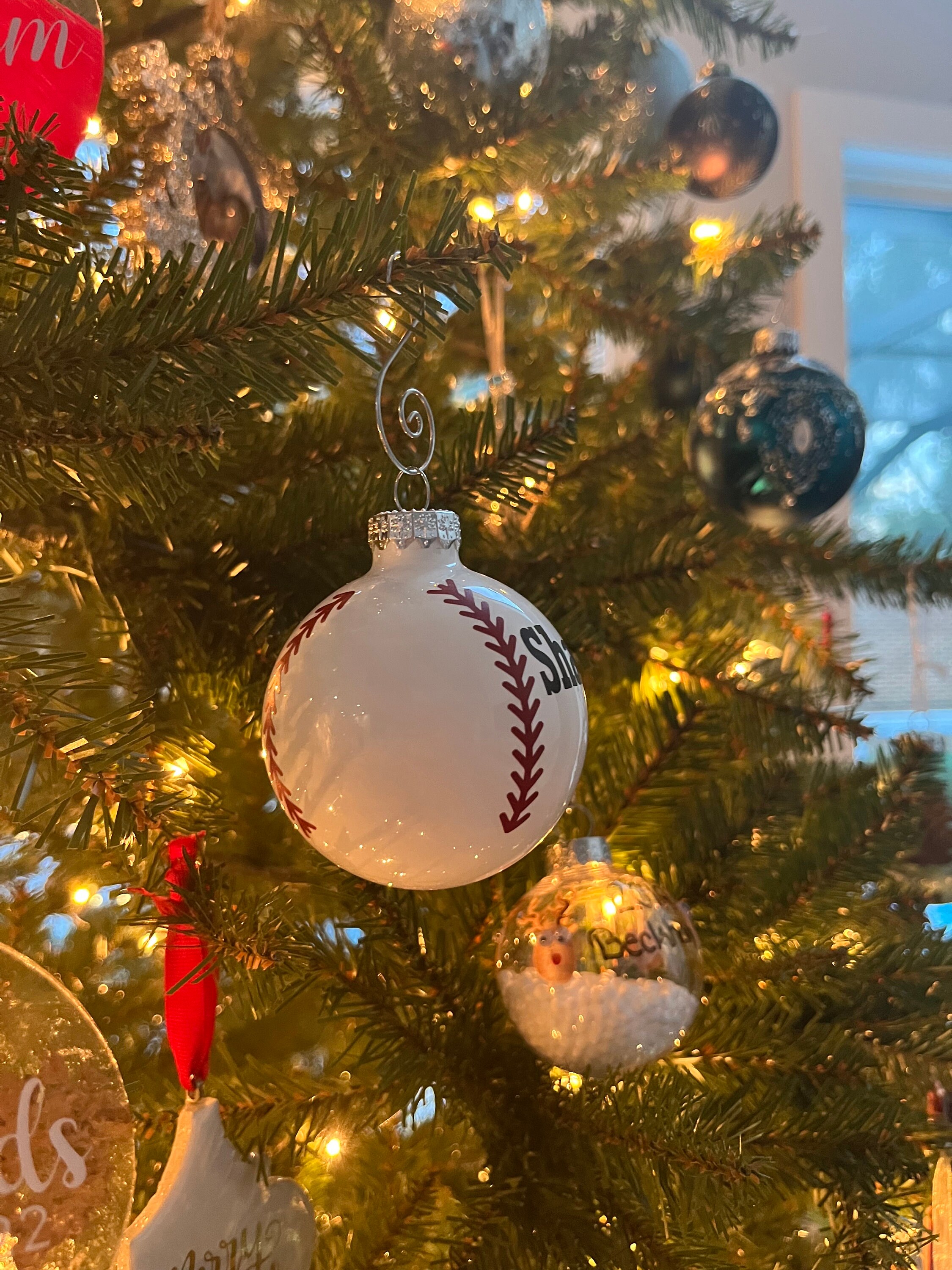 Personalized White Glass Baseball Ornament | Custom Sports Ornament ...