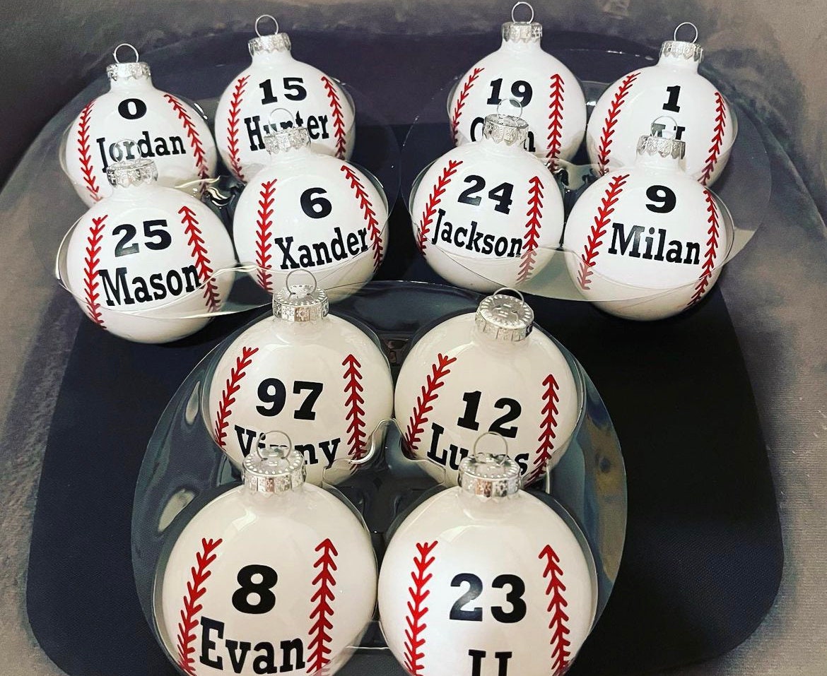 Personalized White Glass Baseball Ornament | Custom Sports Ornament ...