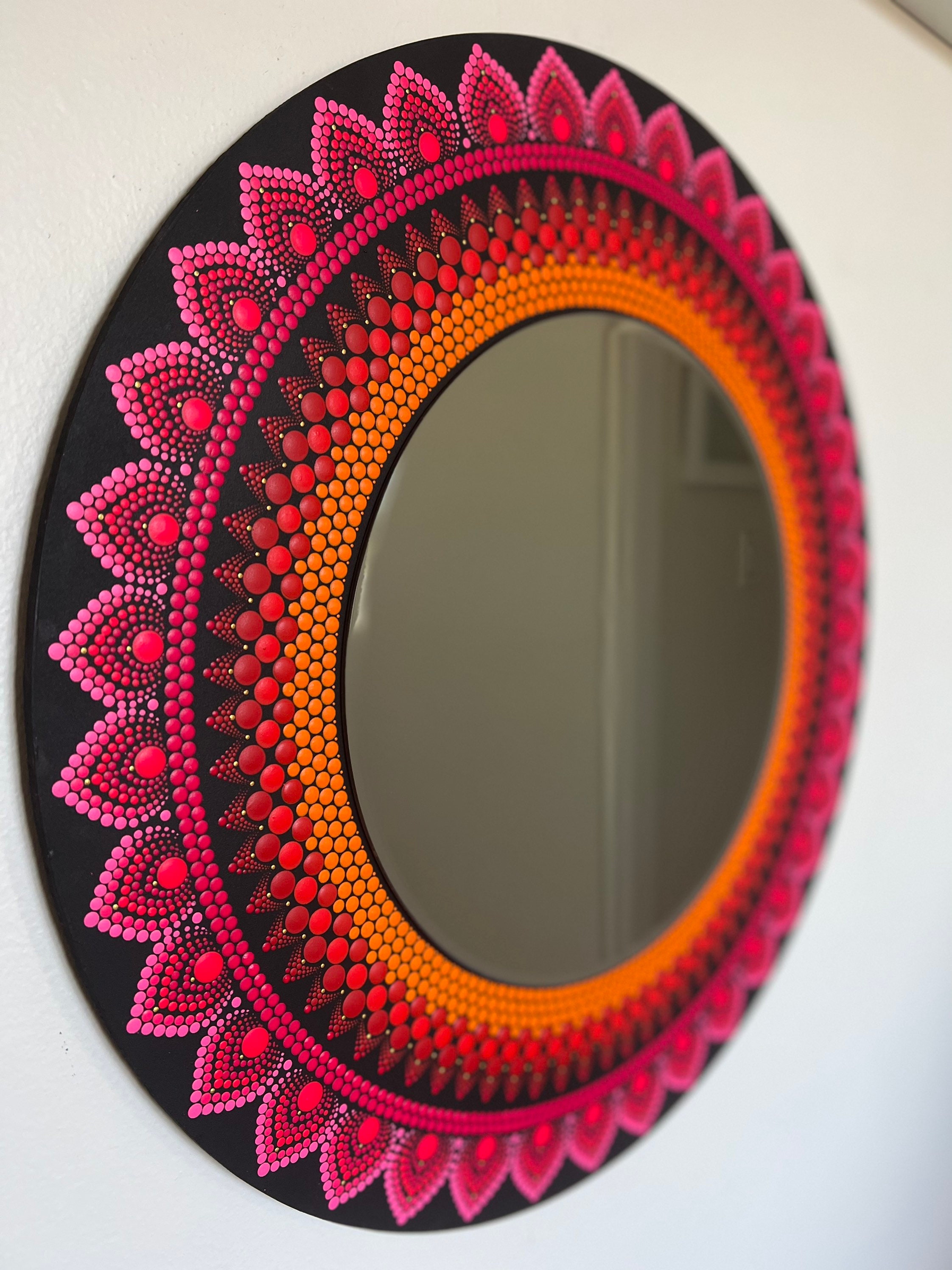 Mandala Mirror Hand Painted. Mindfulness Gift. Art Work. Pink and ...