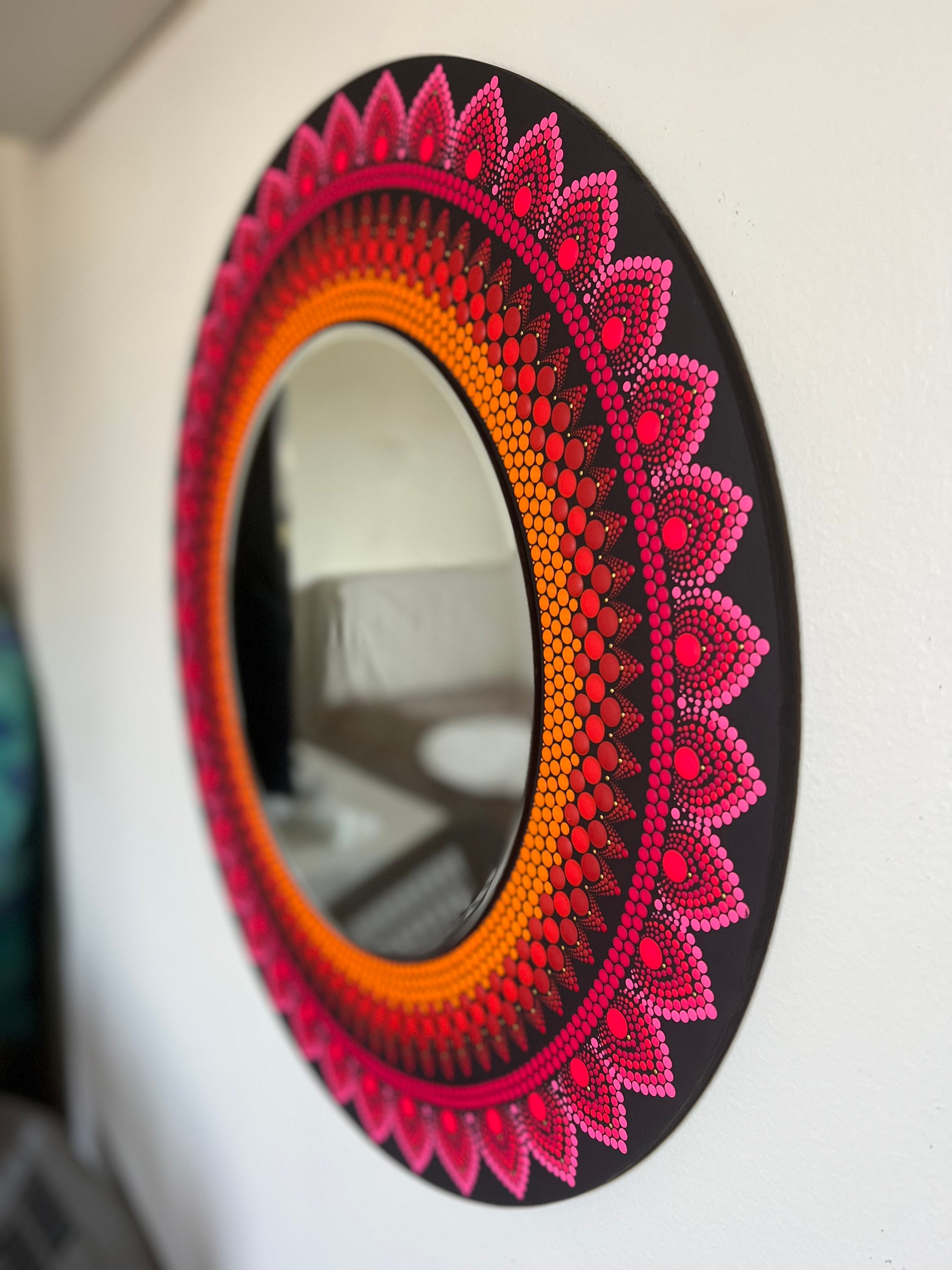 Mandala Mirror Hand Painted. Mindfulness Gift. Art Work. Pink and ...