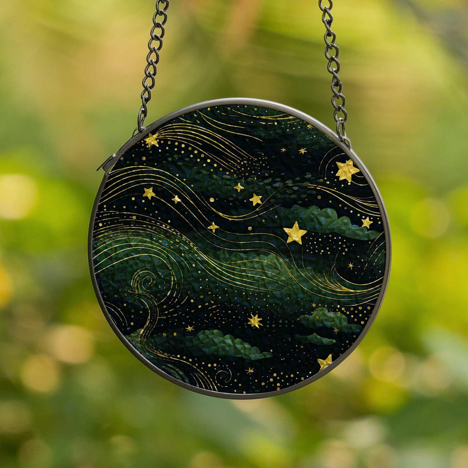 Starry Night Sky Stained Glass Suncatcher Window Decor Galaxy Art Panel ...