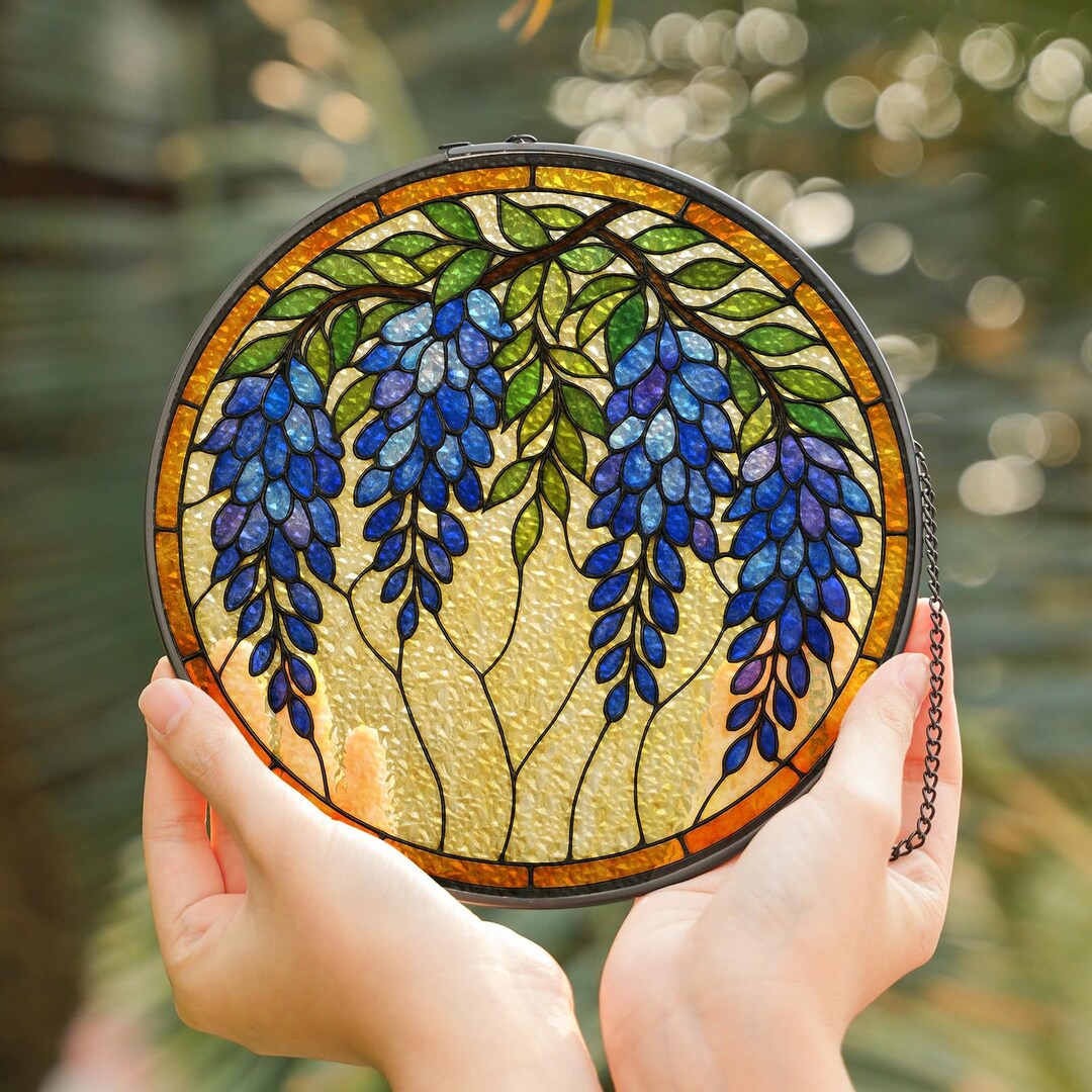 Wisteria Flower Stained Glass Style Suncatcher - Blue Floral Window ...