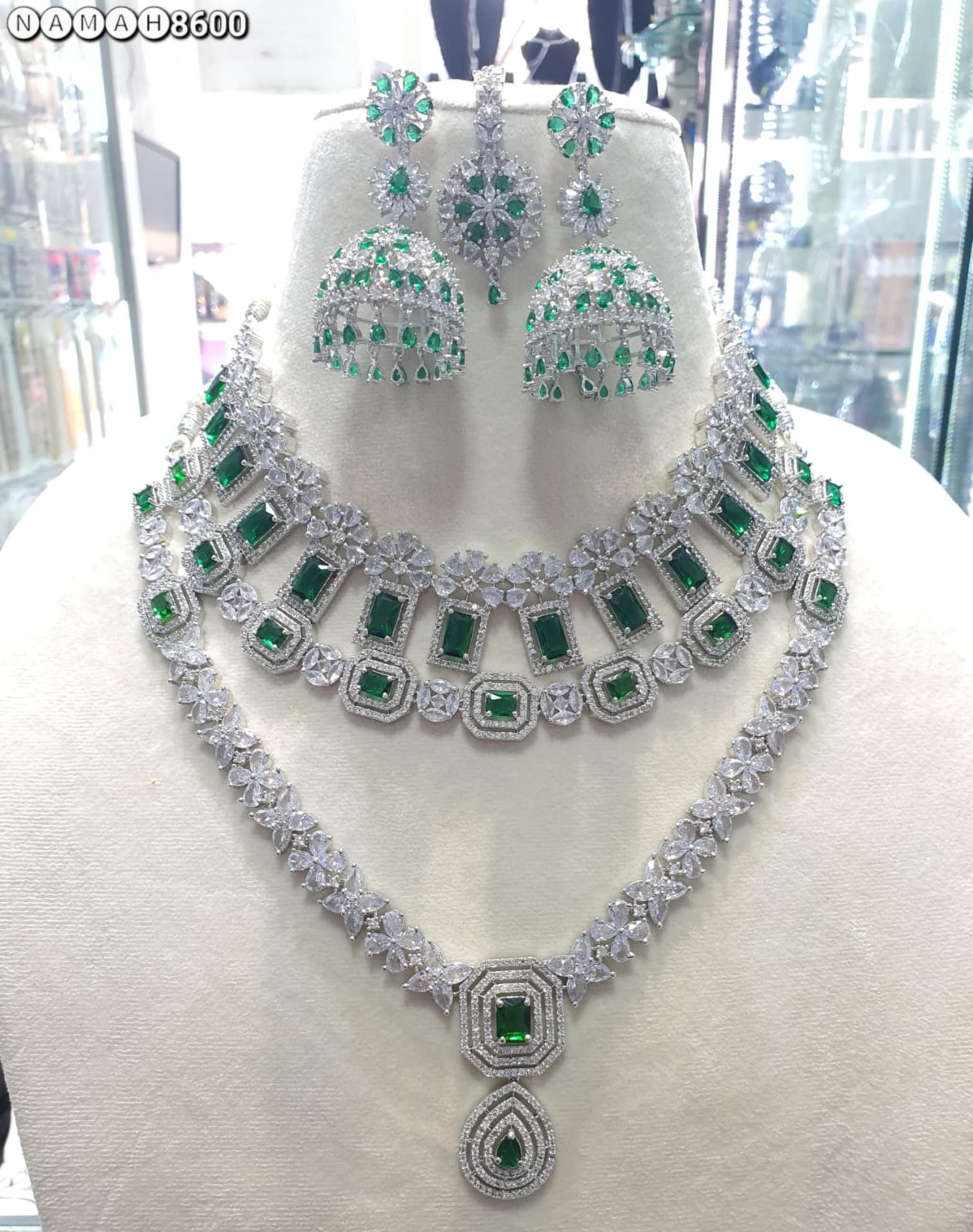 American DIAMOND 3 Layer Exclusive Necklace With Jhumka Earring ...