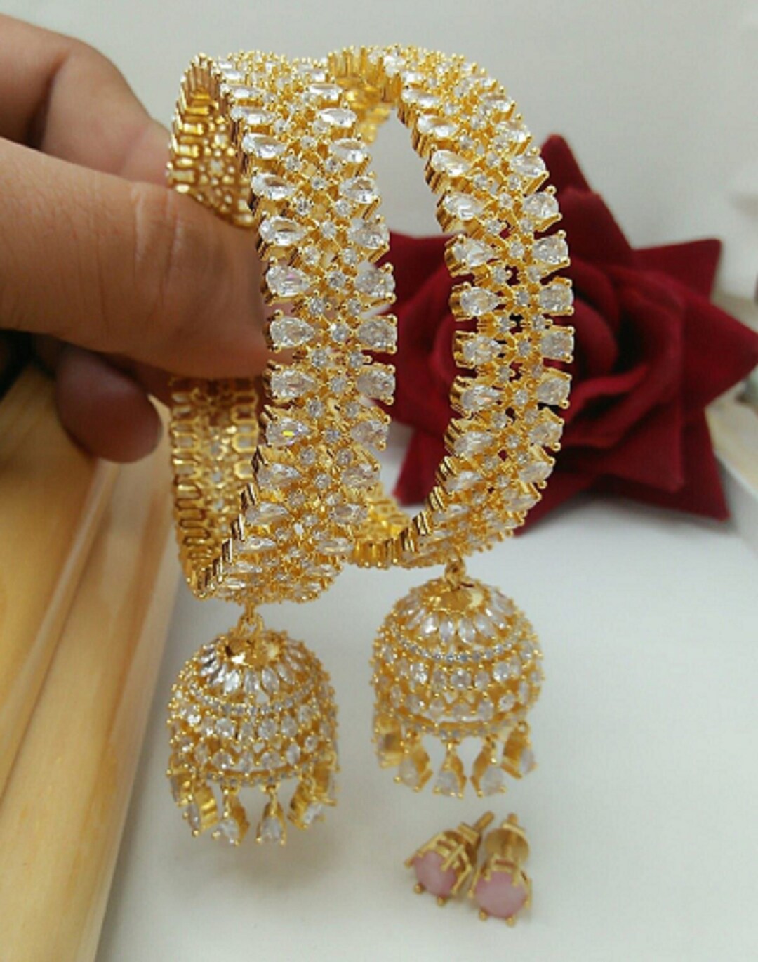 Celine Rose Gold/silver Plated Jhoomar Bangle Set, Indian Bridal ...