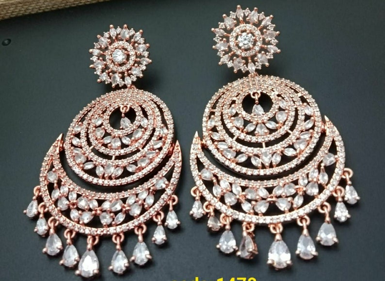 Electrifying Look CZ Silver Chandbali Earrings/american - Etsy