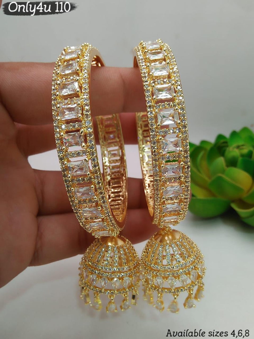 Celine Rose Gold/silver Plated Jhoomar Bangle Set, Indian Bridal ...