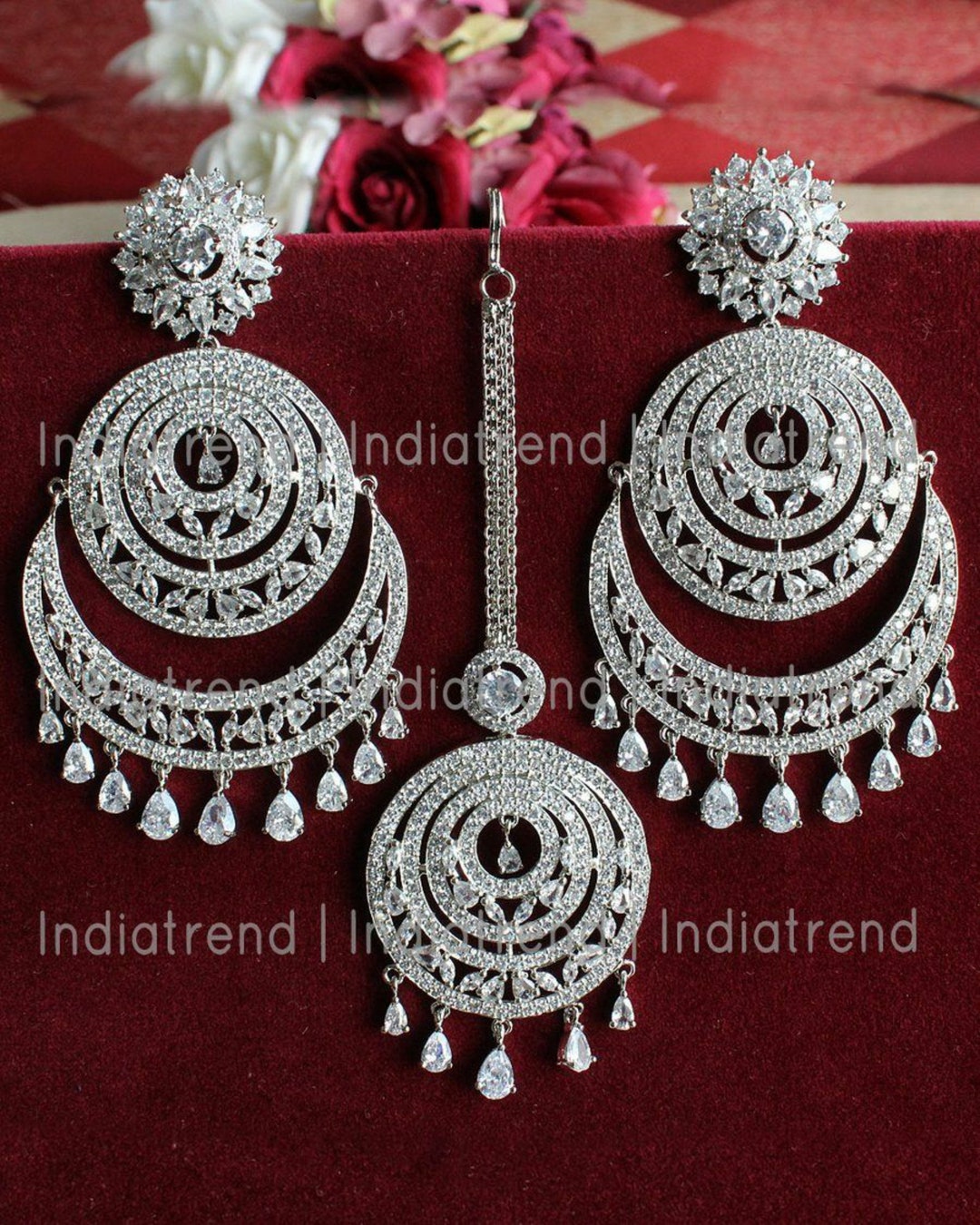 American Diamond Indian Jewelry Design Chandbali Earrings With MAANG ...