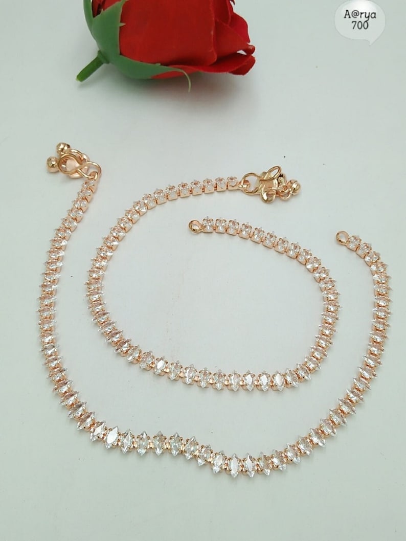 American DIAMOND ANKLETS Payal Studded Rose Gold / Silver - Etsy